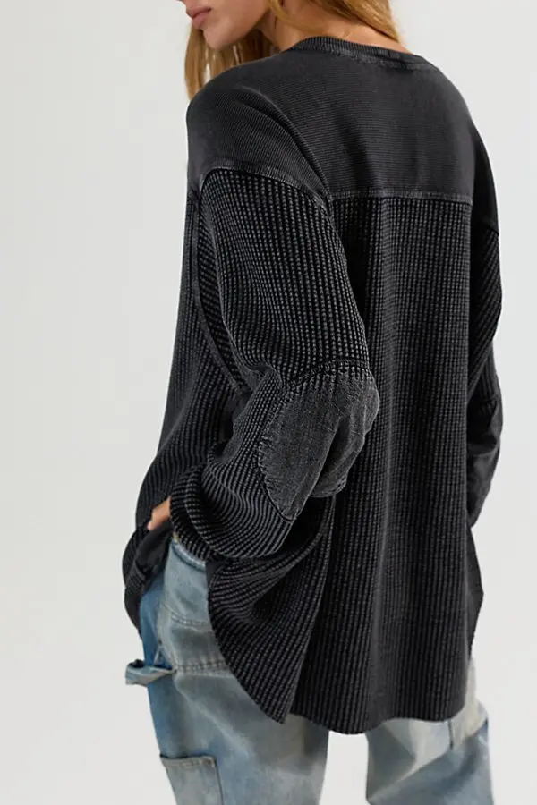 Free People Blake Thermal Long Sleeve Top - Black