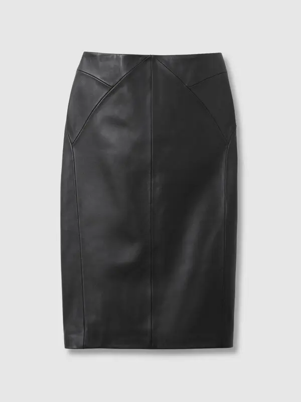 REISS Raya Leather Fitted Midi Skirt