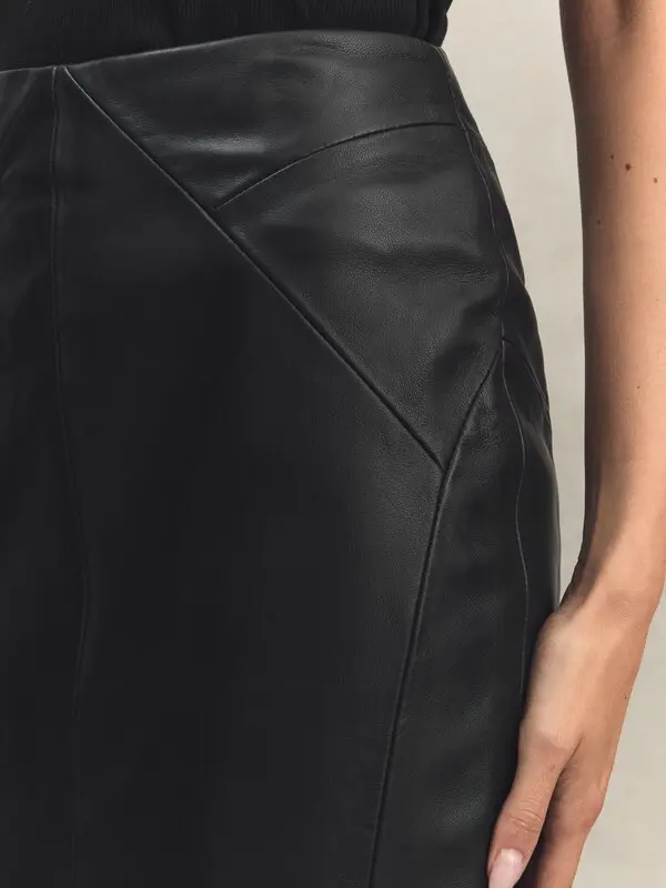 REISS Raya Leather Fitted Midi Skirt
