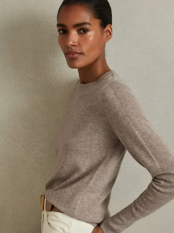 REISS Annie Wool Blend Crew Neck Jumper With Cashmere - Neutral