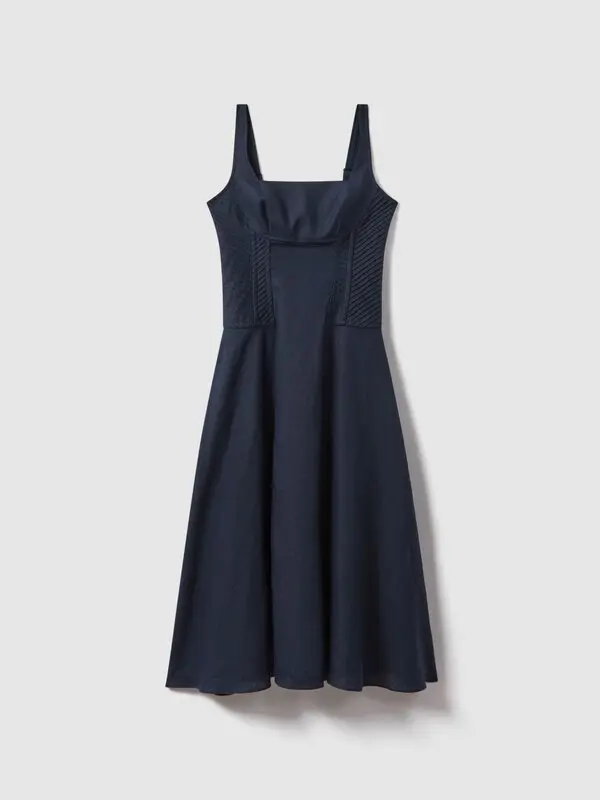 REISS Etta 100% Linen Corset Midi Dress