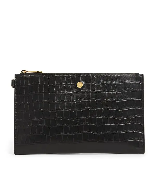 Harrods Medium Croc-embossed Leather Pouch - Black