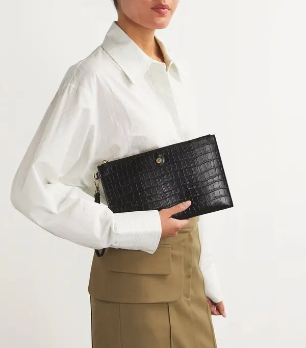 Harrods Medium Croc-embossed Leather Pouch