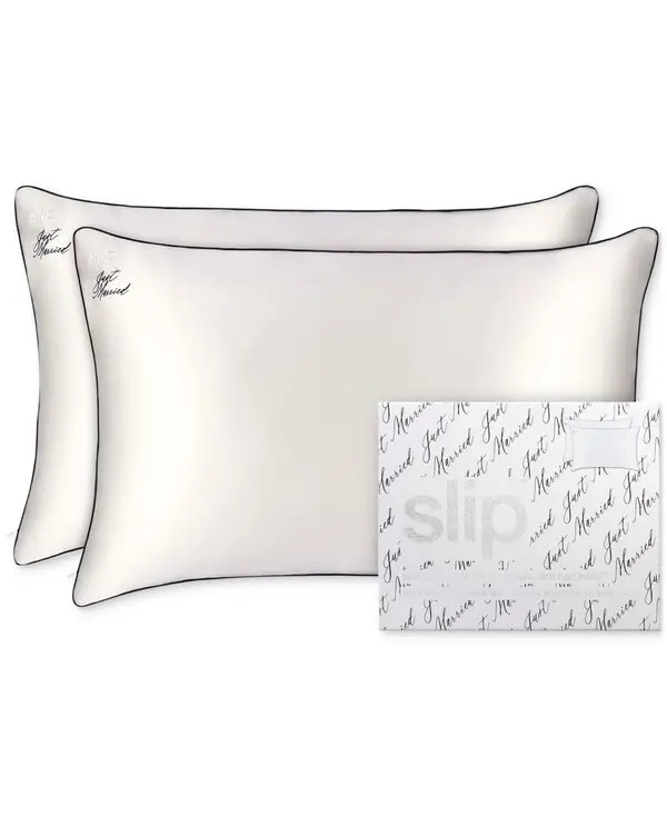 Slip 2-pc. Pure Silk "just Married" Queen Pillowcase Set - Just Marri