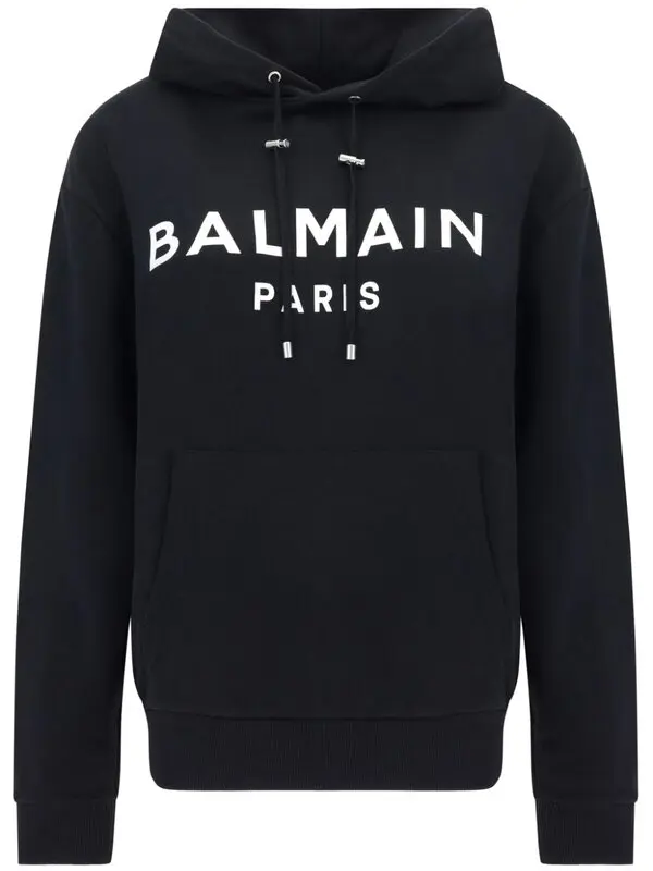 Balmain Logo Print Hoodie - Black