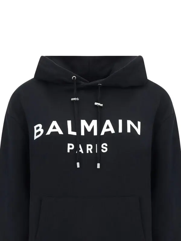Balmain Logo Print Hoodie - Black