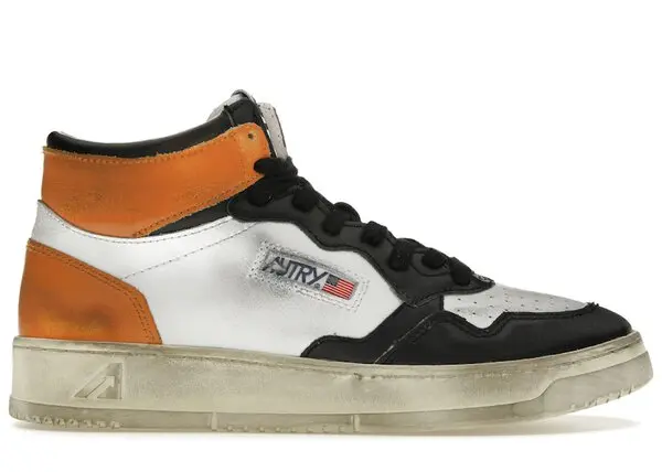 AUTRY Medalist Leather Mid Super Vintage Sneakers - White/black/orange