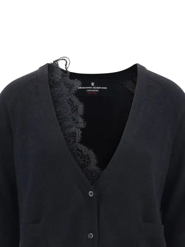 Ermanno Scervino Lace Trim Cardigan In Black - 36% Off | Editorialist