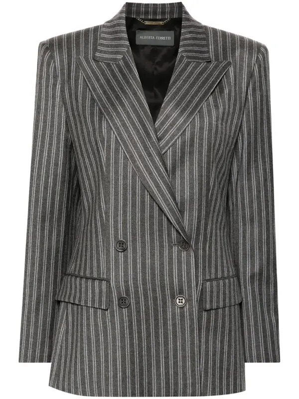 Alberta Ferretti Flannel Double-breasted Blazer - Grey