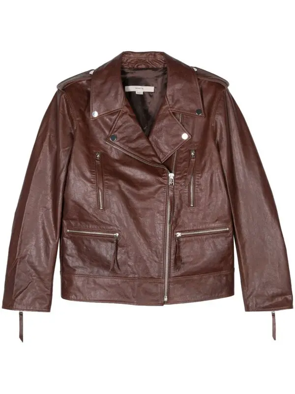 Remain Birger Christensen Leather Biker Jacket - Brown