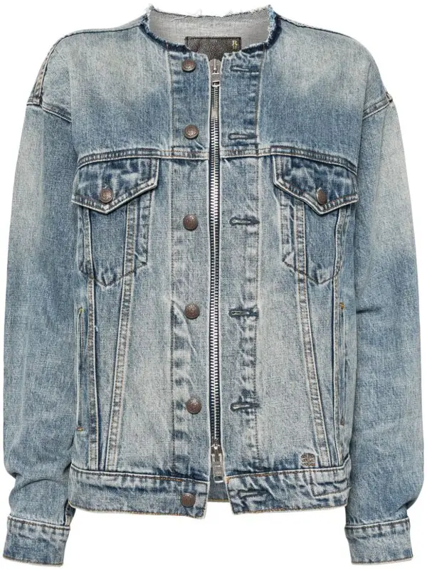 R13 Collarless Trucker Jacket - Blue