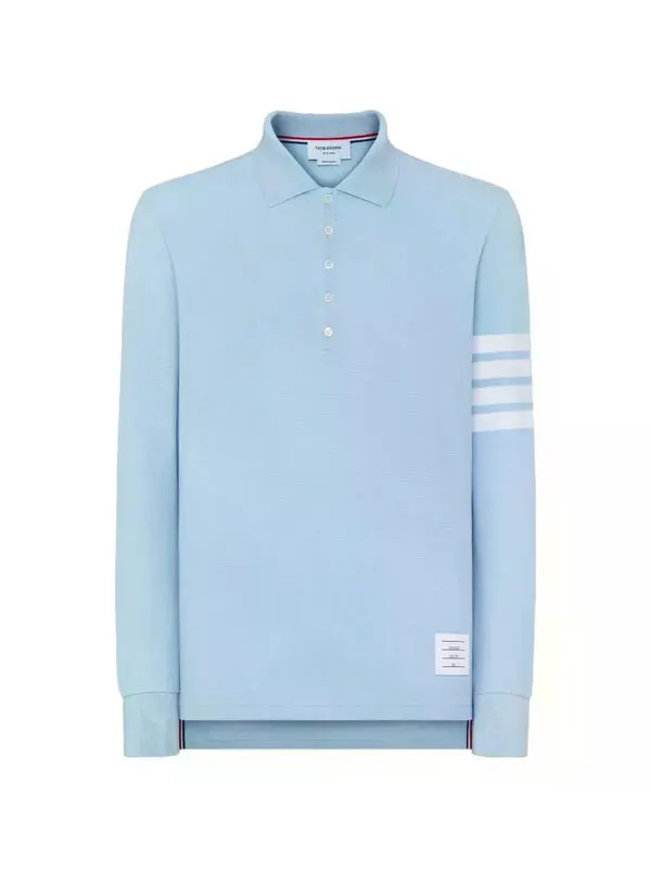 Thom Browne Cotton Pique 4-bar Long Sleeve Polo - Blue