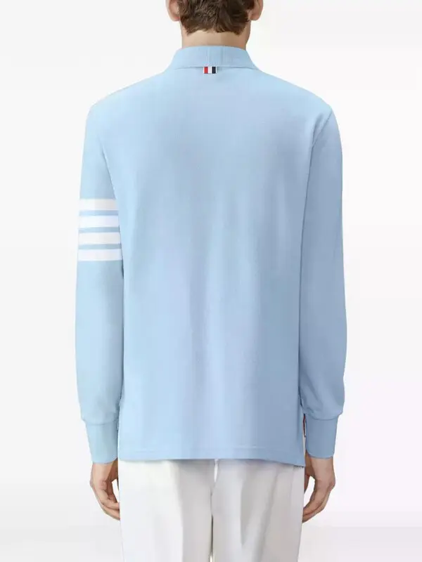 Thom Browne Cotton Pique 4-bar Long Sleeve Polo - Blue