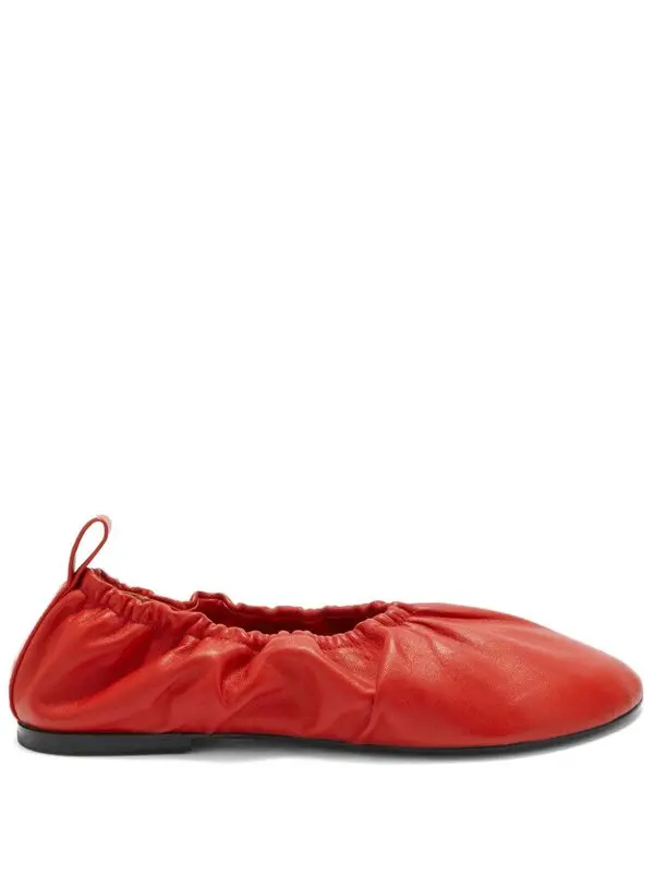 JIL SANDER Gathered Leather Ballerinas - Red