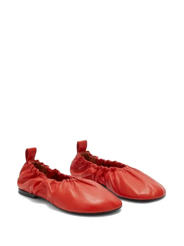 JIL SANDER Gathered Leather Ballerinas - Red