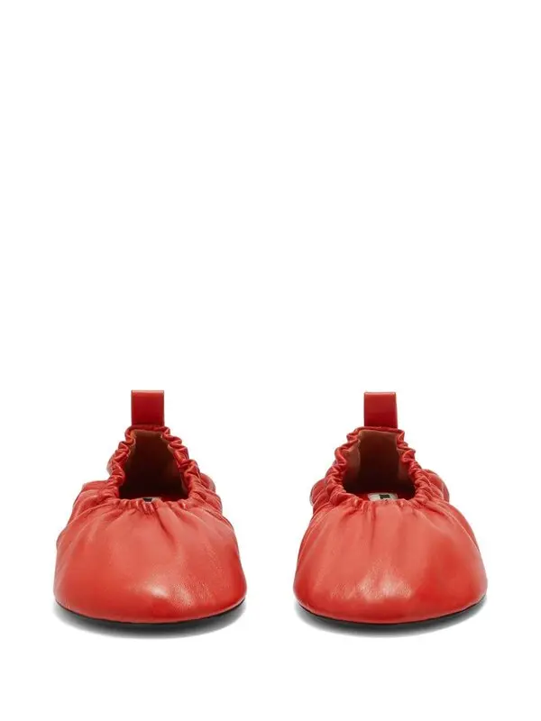 JIL SANDER Gathered Leather Ballerinas - Red