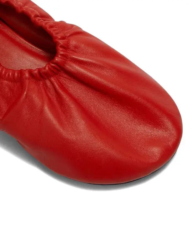 JIL SANDER Gathered Leather Ballerinas - Red