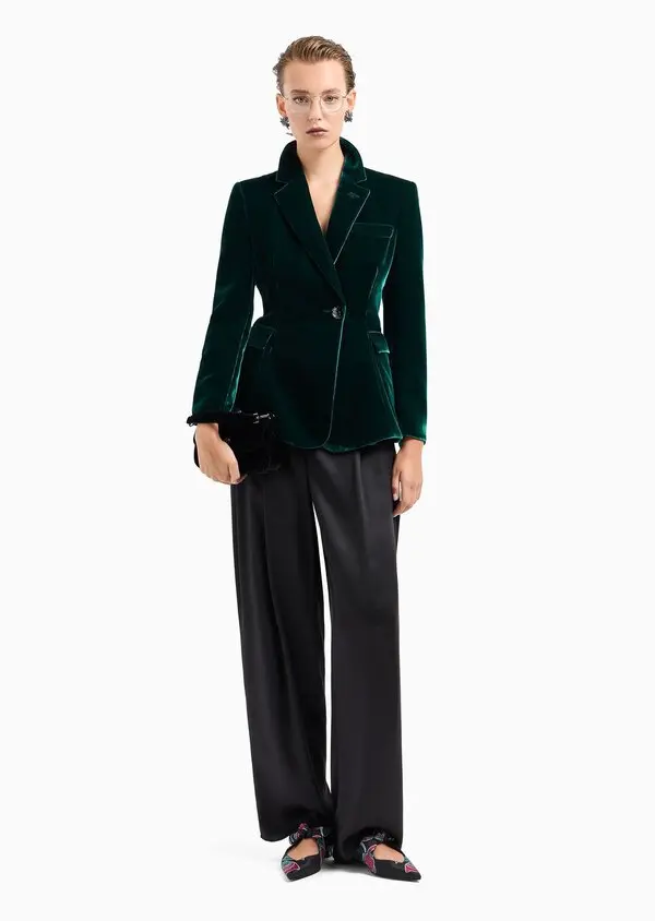Giorgio Armani Velvet Single-breasted Jacket - Green
