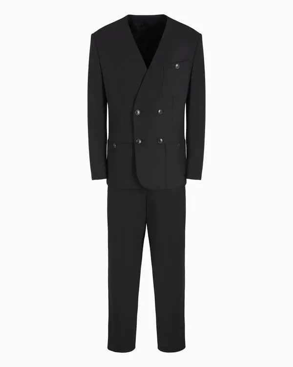 Giorgio Armani Double-breasted Suit In Stretch Virgin Wool - Black