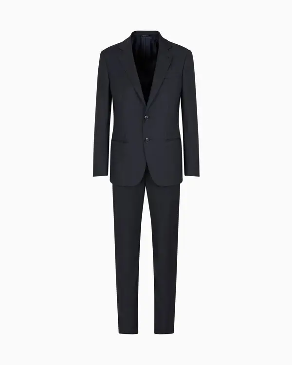 Giorgio Armani Soho Line Single-breasted Suit In A Virgin Wool Canneté-effect Jacquard Weave - Blue