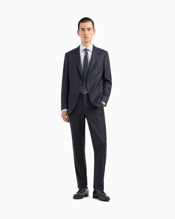 Giorgio Armani Soho Line Single-breasted Suit In A Virgin Wool Canneté-effect Jacquard Weave - Blue