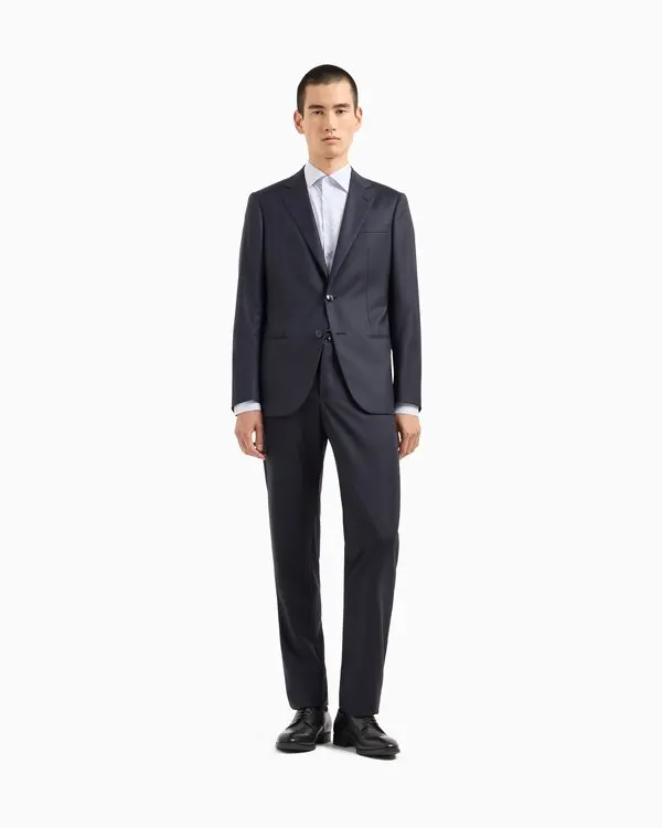 Giorgio Armani Soho Line Single-breasted Suit In A Virgin Wool Canneté-effect Jacquard Weave - Blue
