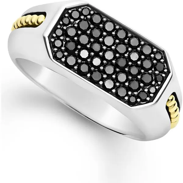 Lagos Anthem Diamond Pavé Signet Ring - Black