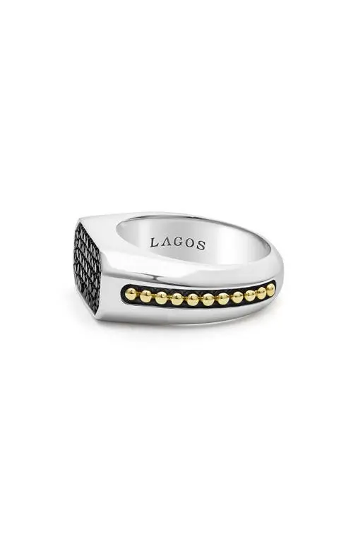 Lagos Anthem Diamond Pavé Signet Ring - Black