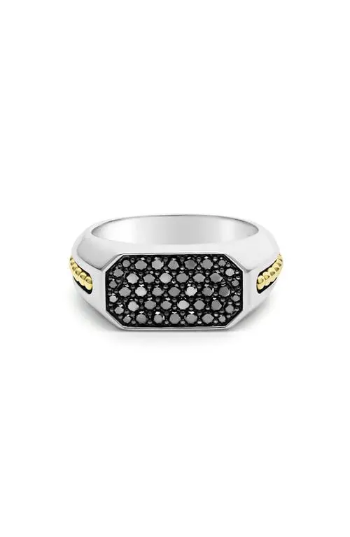 Lagos Anthem Diamond Pavé Signet Ring - Black