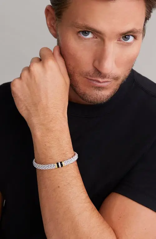 Lagos Single Pavé Diamond Station Caviar Bracelet - Silver