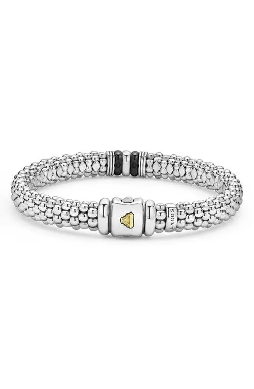 Lagos Single Pavé Diamond Station Caviar Bracelet - Silver