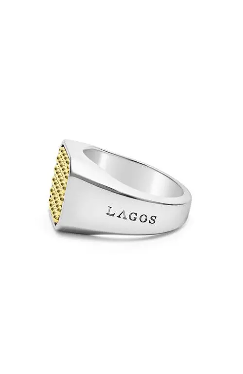 Lagos Anthem Caviar Signet Ring - Two-tone