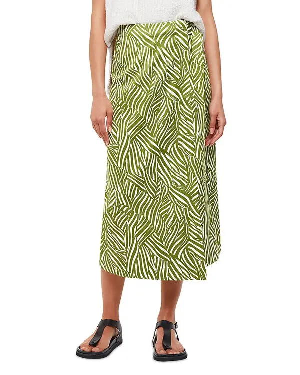 Whistles Linear Leaf Print Wrap Midi Skirt