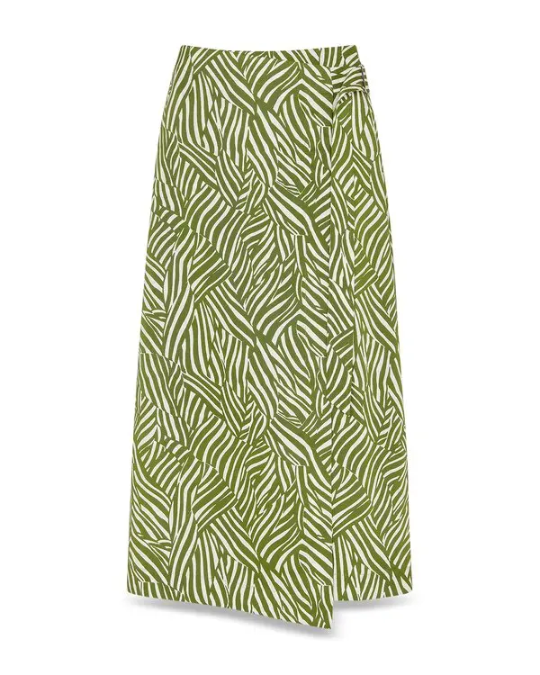 Whistles Linear Leaf Print Wrap Midi Skirt
