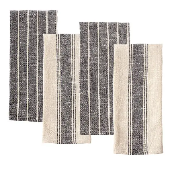 KAF HOME Firenze Cotton Kitchen Towels, Set Of 4 - Black