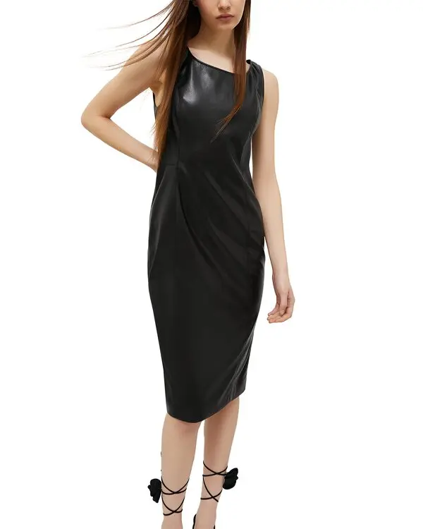 faux leather dress with straps Flutter Sleeve Faux Leather Dress – Ashley Stewart main image 0