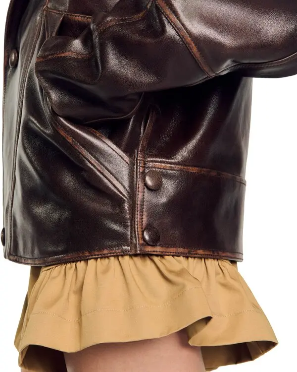Sandro Clem Leather Jacket - Brown