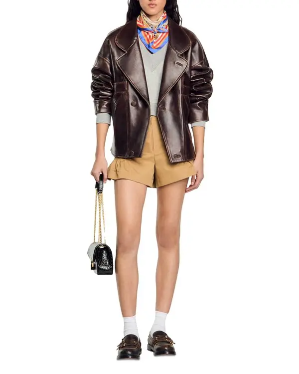 Sandro Clem Leather Jacket - Brown