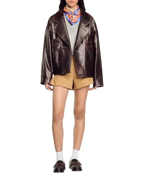Sandro Clem Leather Jacket - Brown
