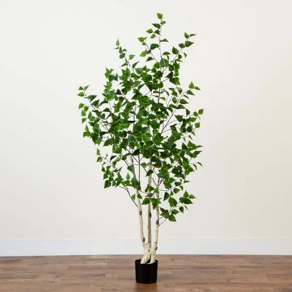 NEARLY NATURAL 6' Artificial Birch Tree With Real Touch Leaves