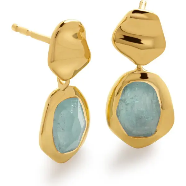 Monica Vinader Odyssey Aquamarine Drop Earrings - 18ct Gold Vermeil