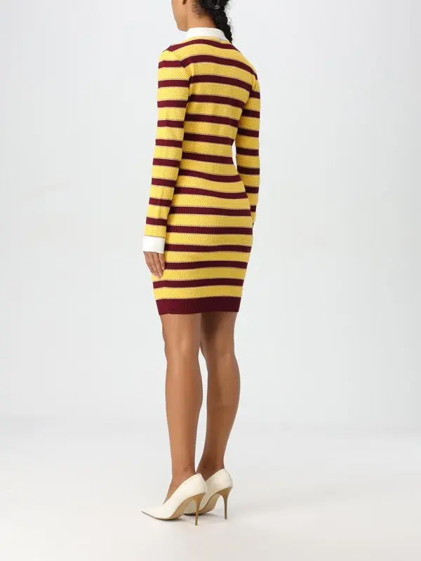 Elisabetta Franchi Striped Knit Dress - Burgundy | Editorialist