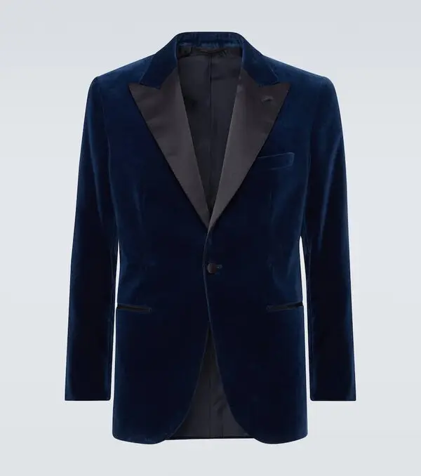 Brioni Satin-trimmed Cotton Velvet Tuxedo Jacket - Blue