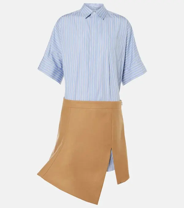Sacai Melton Cotton Poplin And Wool Minidress - Multicoloured