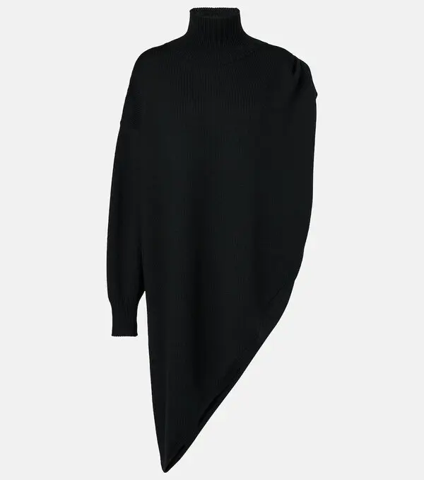 Alaïa Asymmetric Caped Turtleneck Sweater - Black