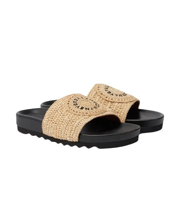 Stella McCartney Mccartney Elyse Logo Raffia Slides - Neutrals