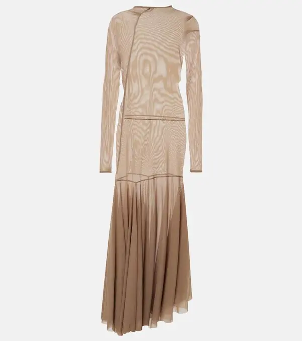 Lemaire Draped Mesh Jersey Maxi Dress In Beige - 20% Off | Editorialist