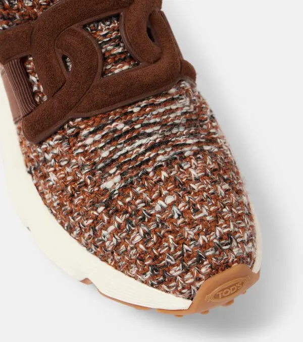 TOD'S Knitted Leather-trimmed Sneakers - Brown