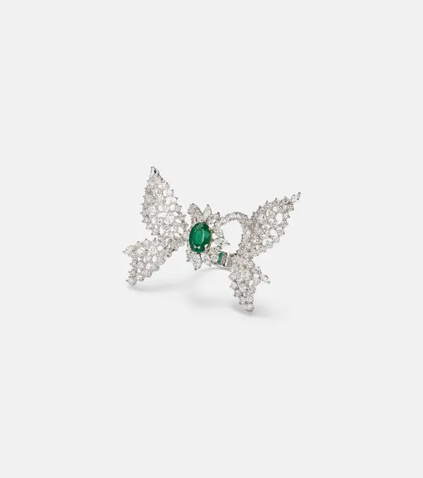 Yeprem 18kt White Gold Emerald And Diamond Ring - Silver