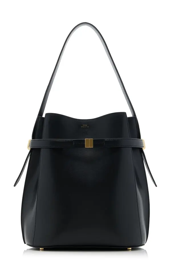 TOTEME Belted Leather Bucket Bag - Black